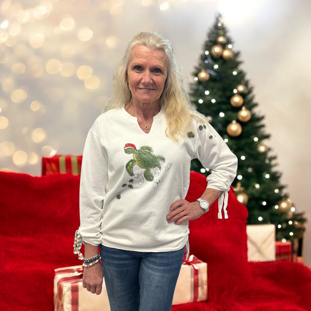 Festive Timmy Turtle Hand Painted Sweatshirt – Mermaid Cove