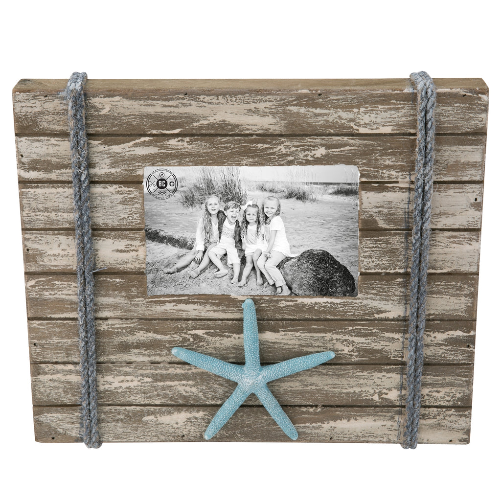 Wood 4X6 Photo Frame with Starfish and Rope Accents – Mermaid Cove