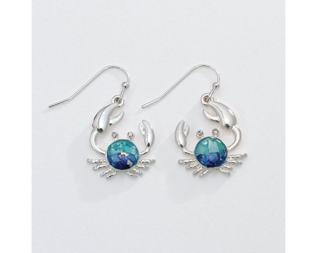Aqua Inlay Crab Earrings – Mermaid Cove