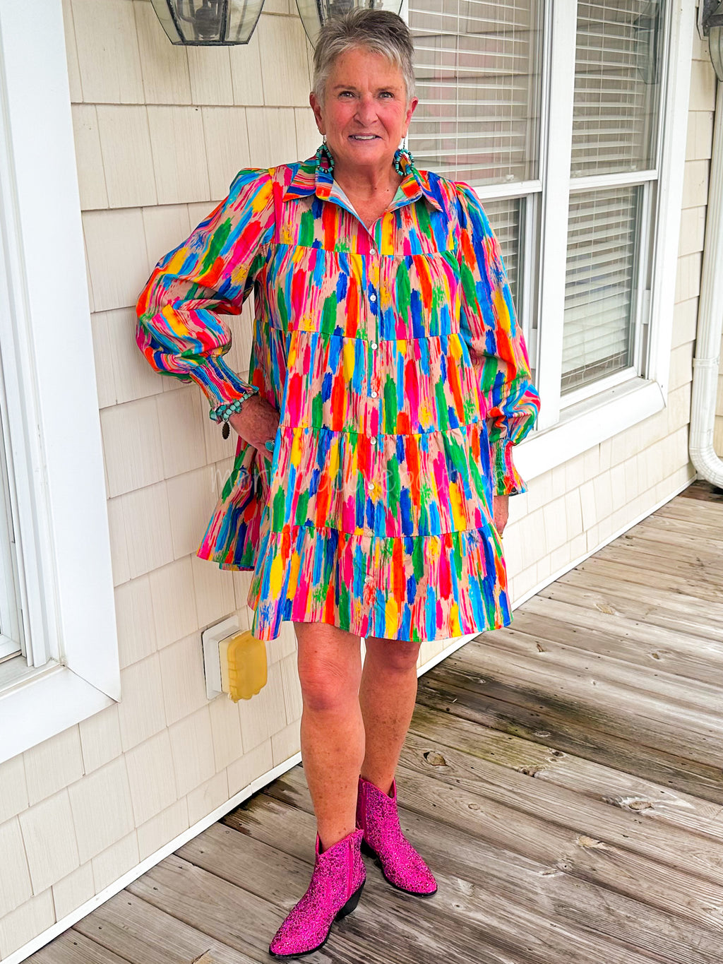 Raining Colors Poplin Dress – Mermaid Cove
