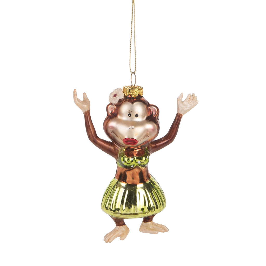 Hula Monkey Blown Glass Ornament – Mermaid Cove