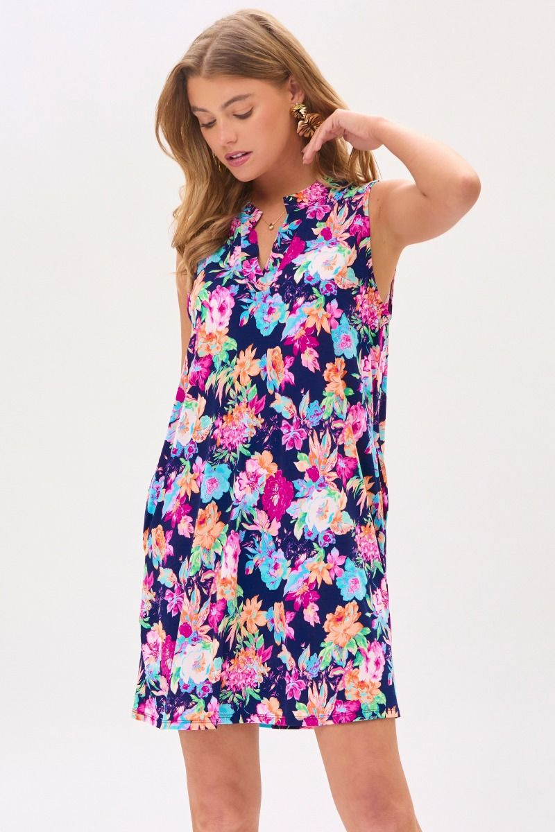 Blooming Bliss Lizzy Tank Dress In Navy – Mermaid Cove