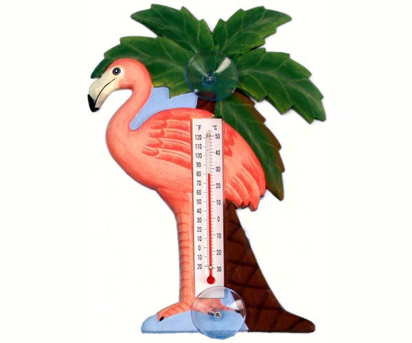 Flamingo with Palm Tree Thermometer – Mermaid Cove